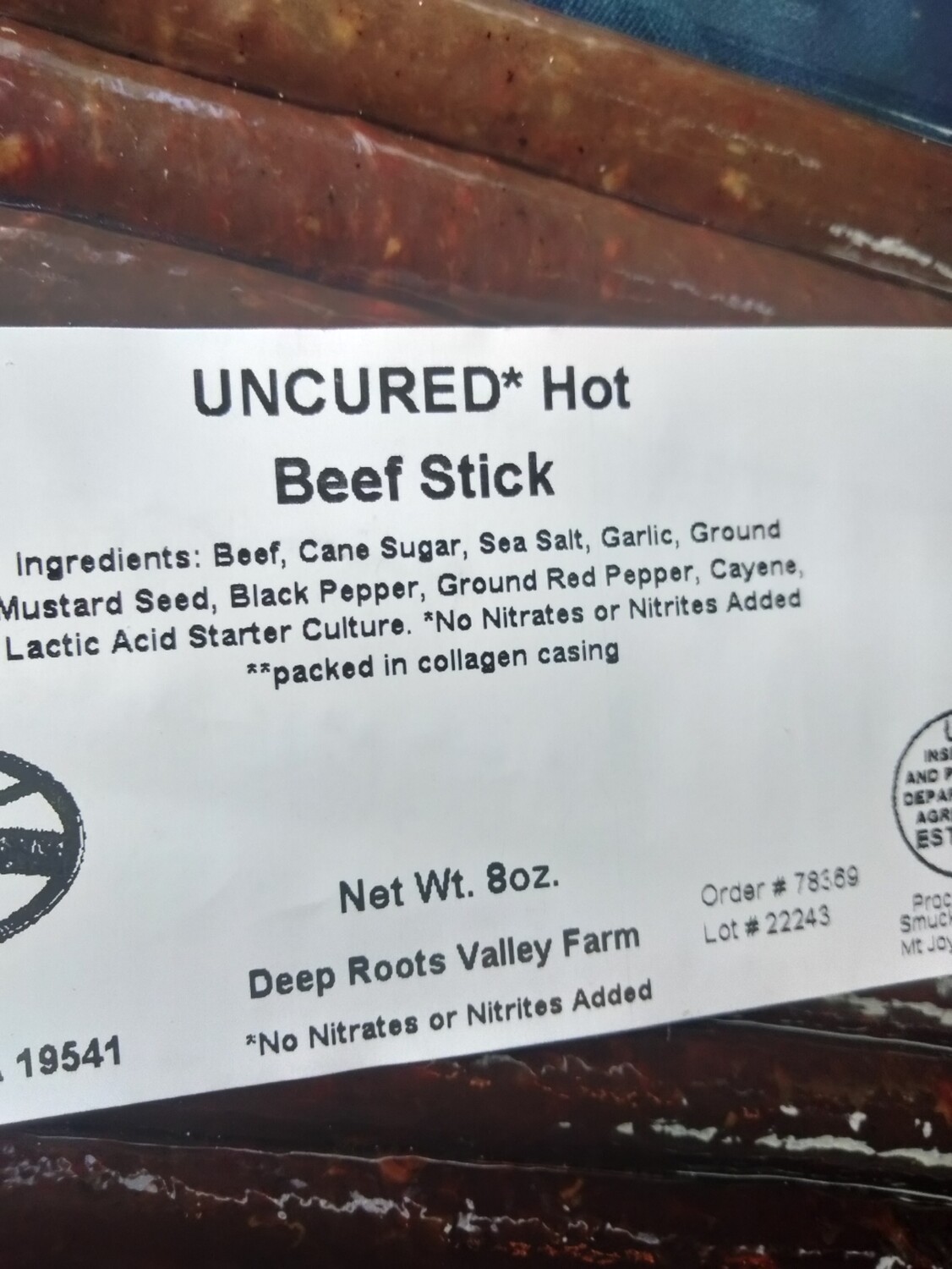 Hot Meat Sticks (8oz no nitrate) - Farm To Table Meals, Grass Fed Beef ...