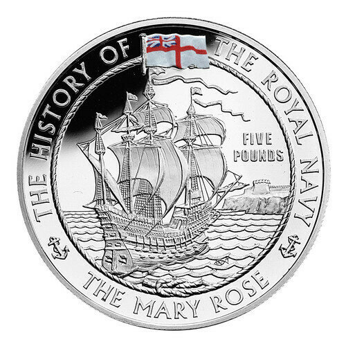 2003 Alderney History of the Royal Navy Mary Rose £5 Silver Proof Coin