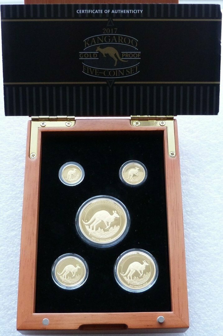 2017-P Australia Kangaroo Gold Proof 5 Coin Set Box Coa - Mintage 500