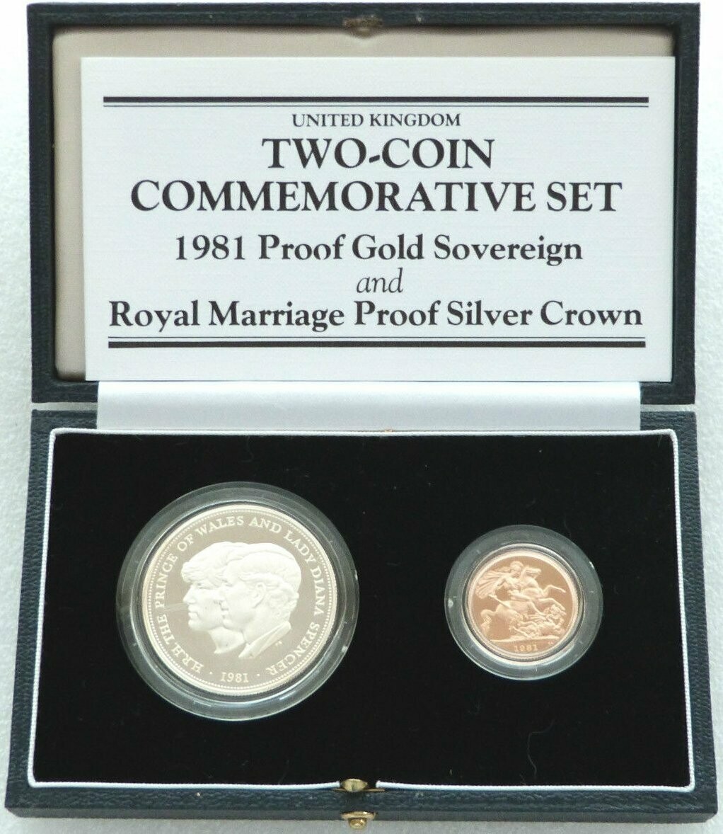 1981 Royal Wedding Full Sovereign Gold Proof 25p Silver Proof Crown 2 ...