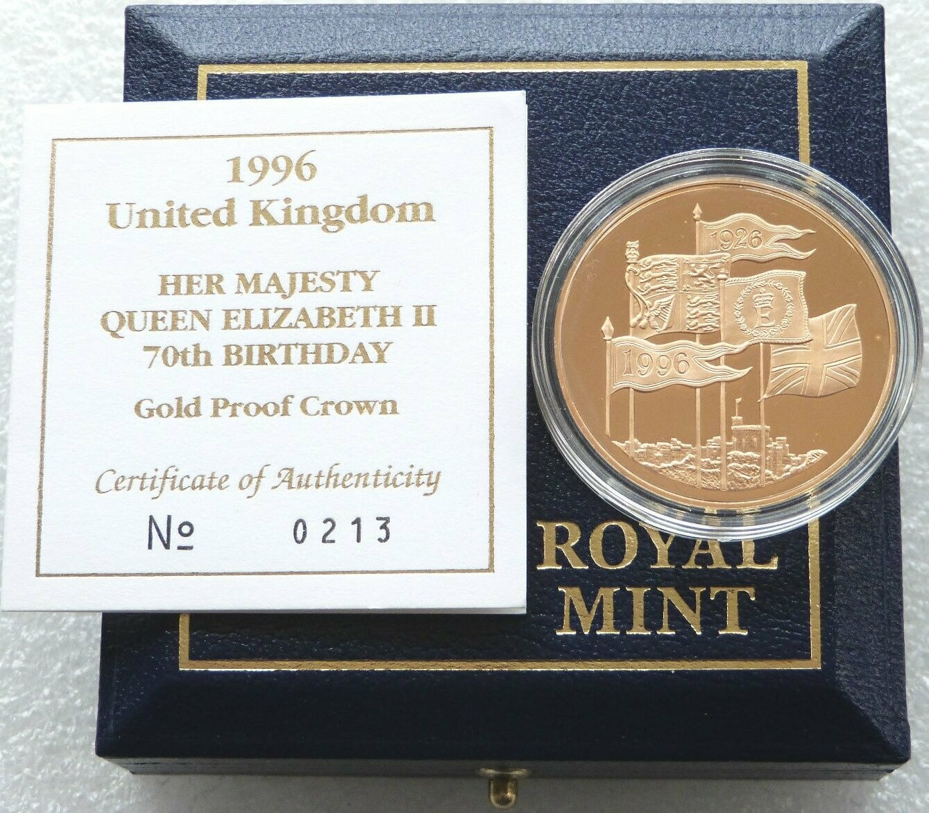 1996 Queens 70th Birthday £5 Gold Proof Coin Box Coa