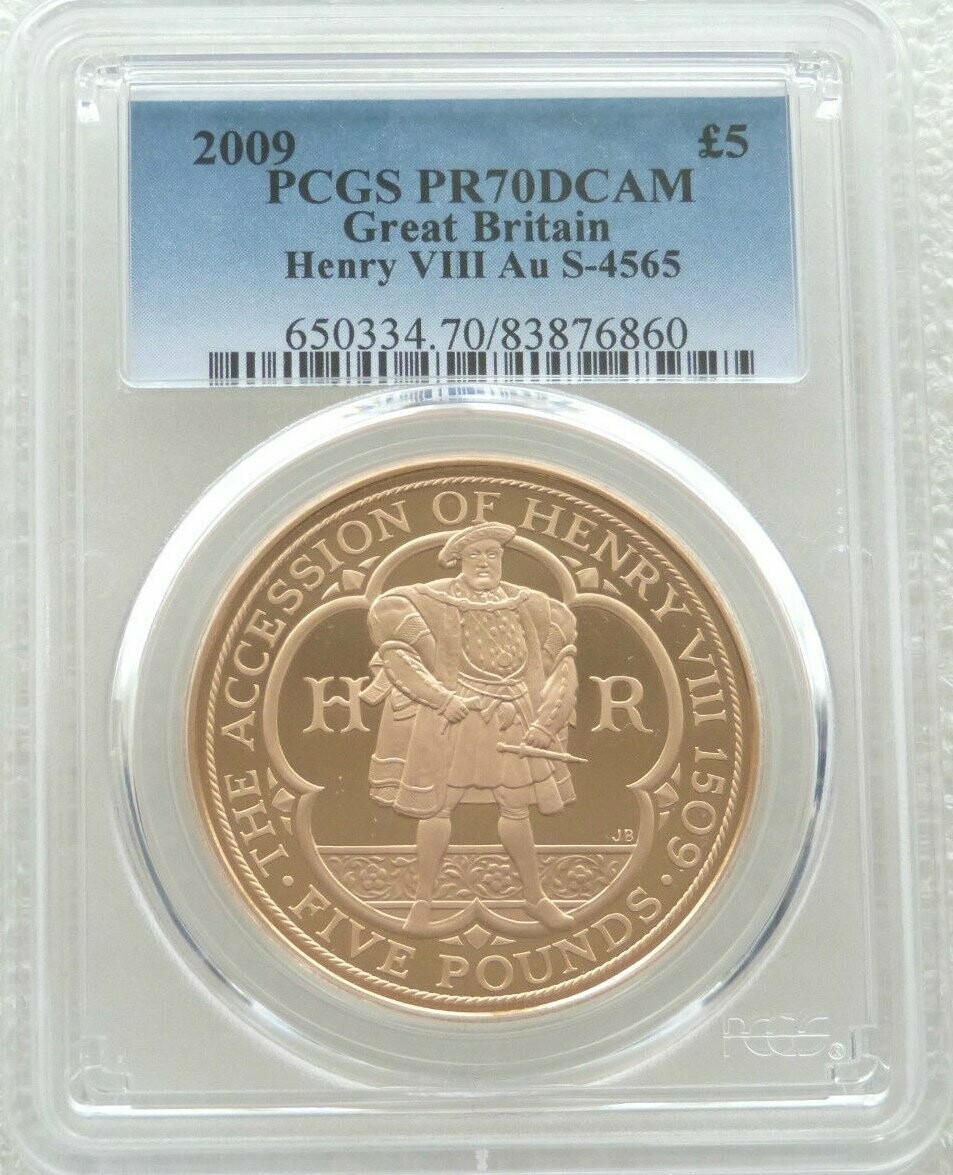 2009 King Henry VIII Accession £5 Gold Proof Coin PCGS PR70 DCAM