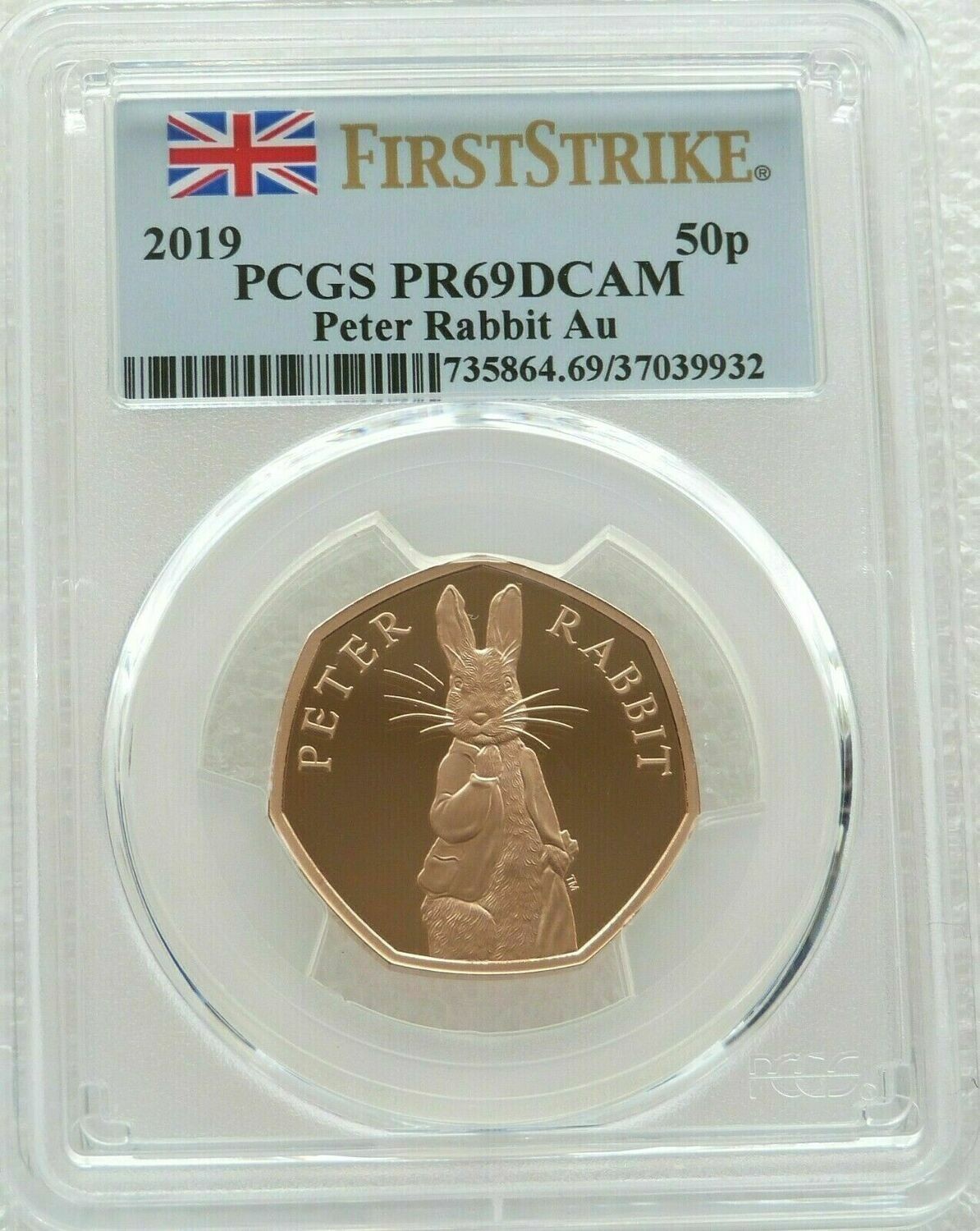 2019 Peter Rabbit 50p Gold Proof Coin PCGS PR69 DCAM FS