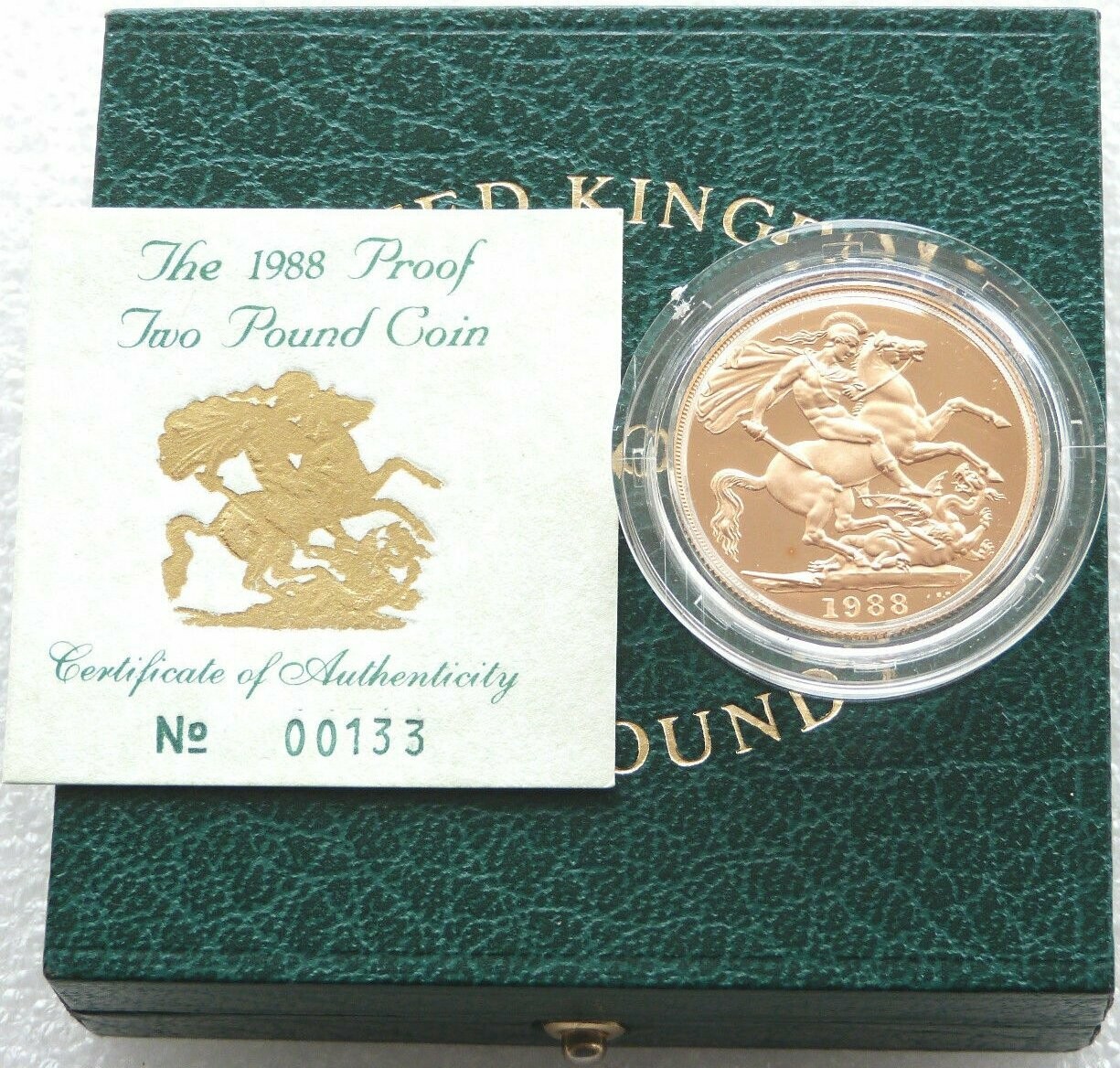 1988 St George and the Dragon £2 Gold Proof Double Sovereign Coin Box Coa