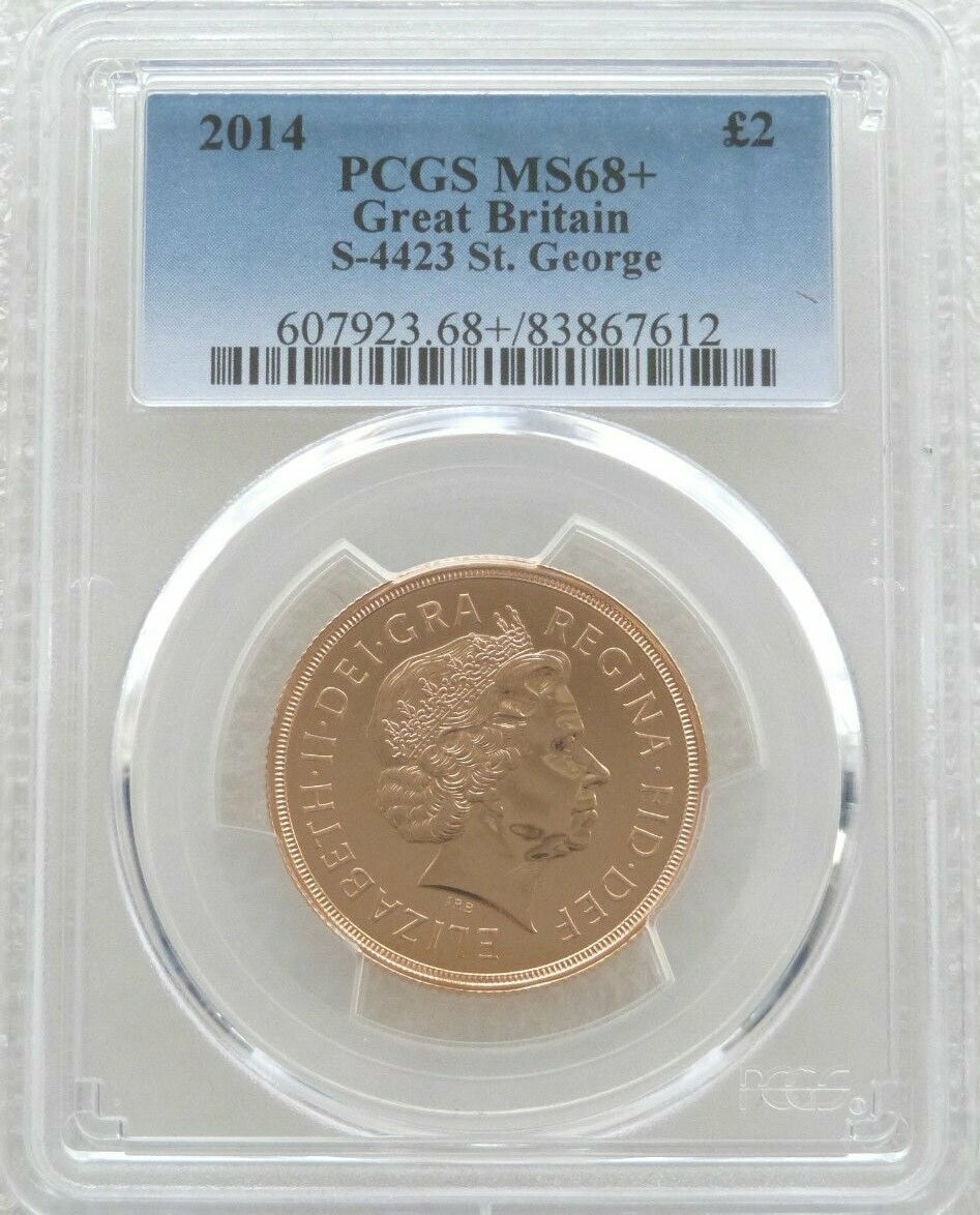 2014 St George and the Dragon £2 Gold Double Sovereign Coin PCGS MS68+