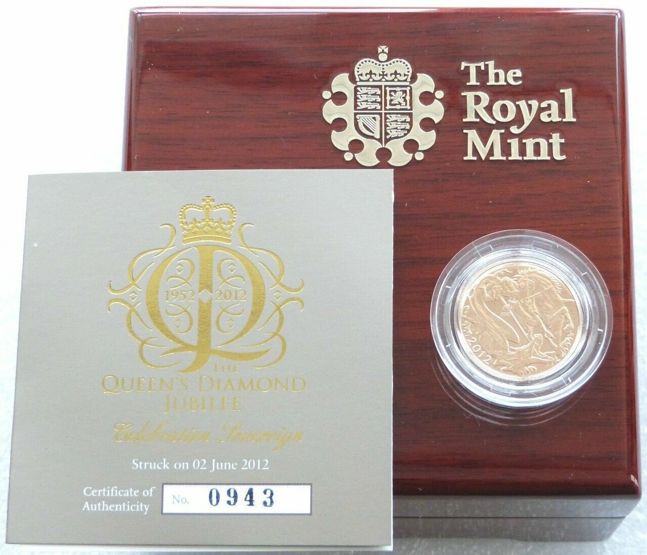 2012 Struck on the Day Diamond Jubilee Gold Full Sovereign Coin Box Coa