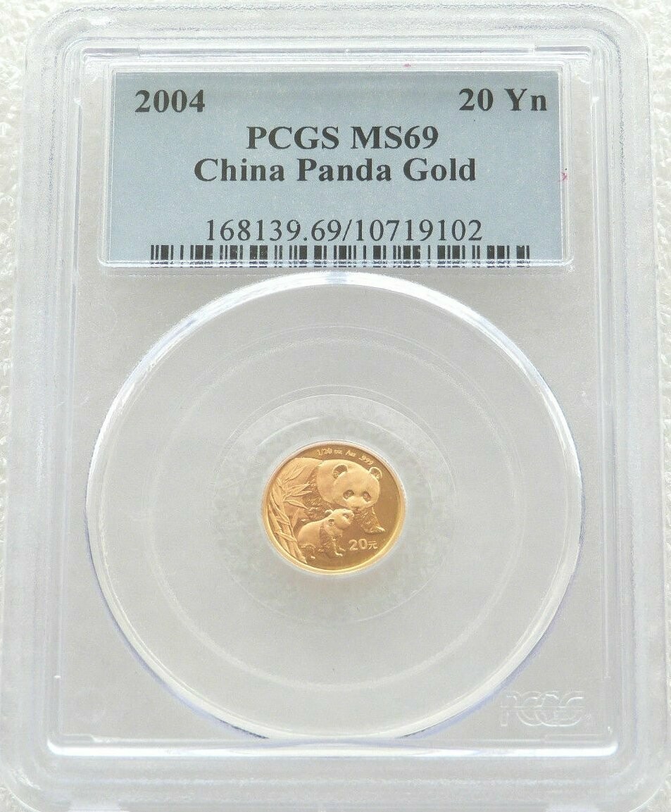 2004 China Panda 20 Yuan Gold 1/20oz Coin PCGS MS69