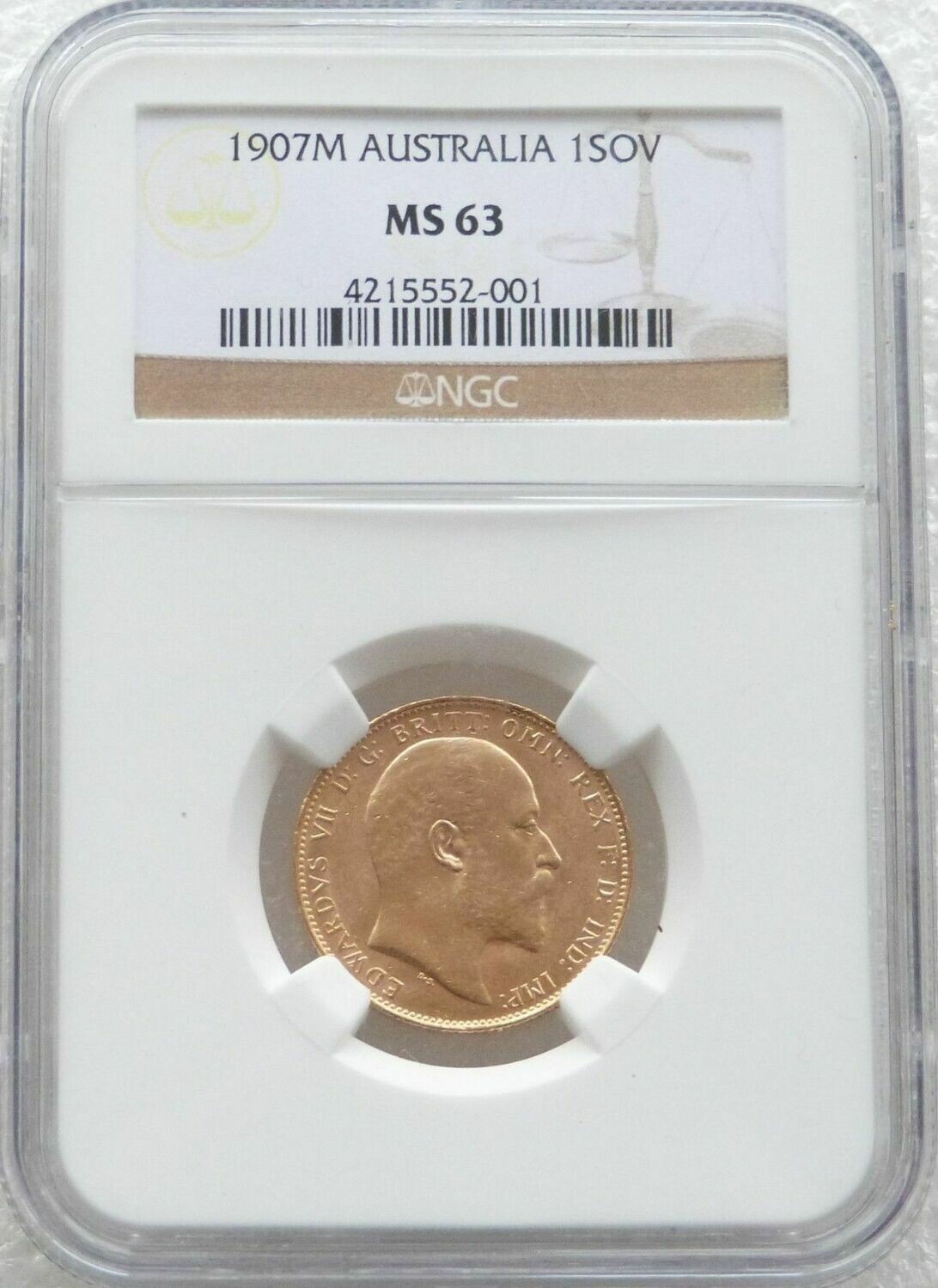 1907-M Australia Melbourne Edward VII Full Sovereign Gold Coin NGC MS63