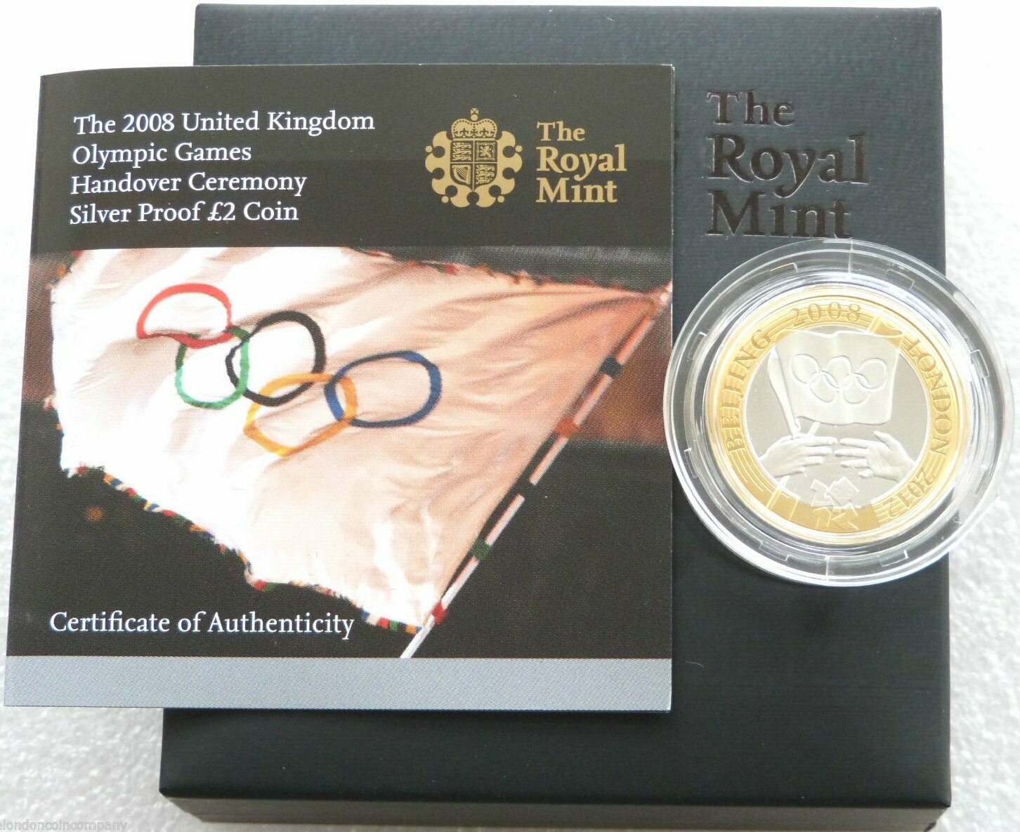 2008 London Olympic Games Handover £2 Silver Proof Coin Box Coa