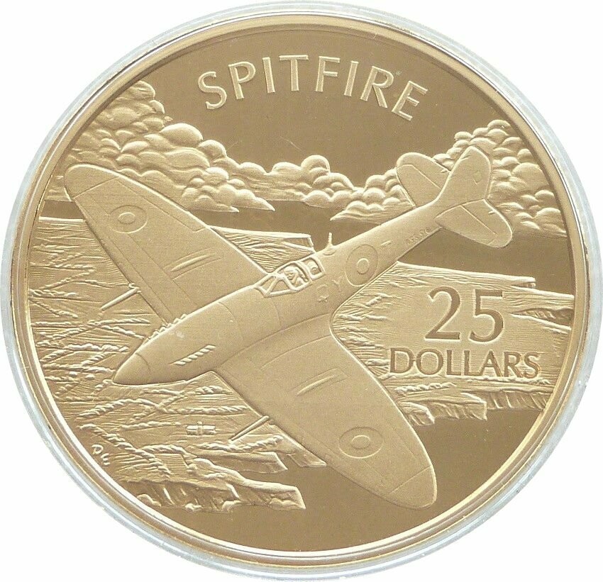2005 Solomon Islands Powered Flight Spitfire $25 Silver Gold Proof 1oz Coin