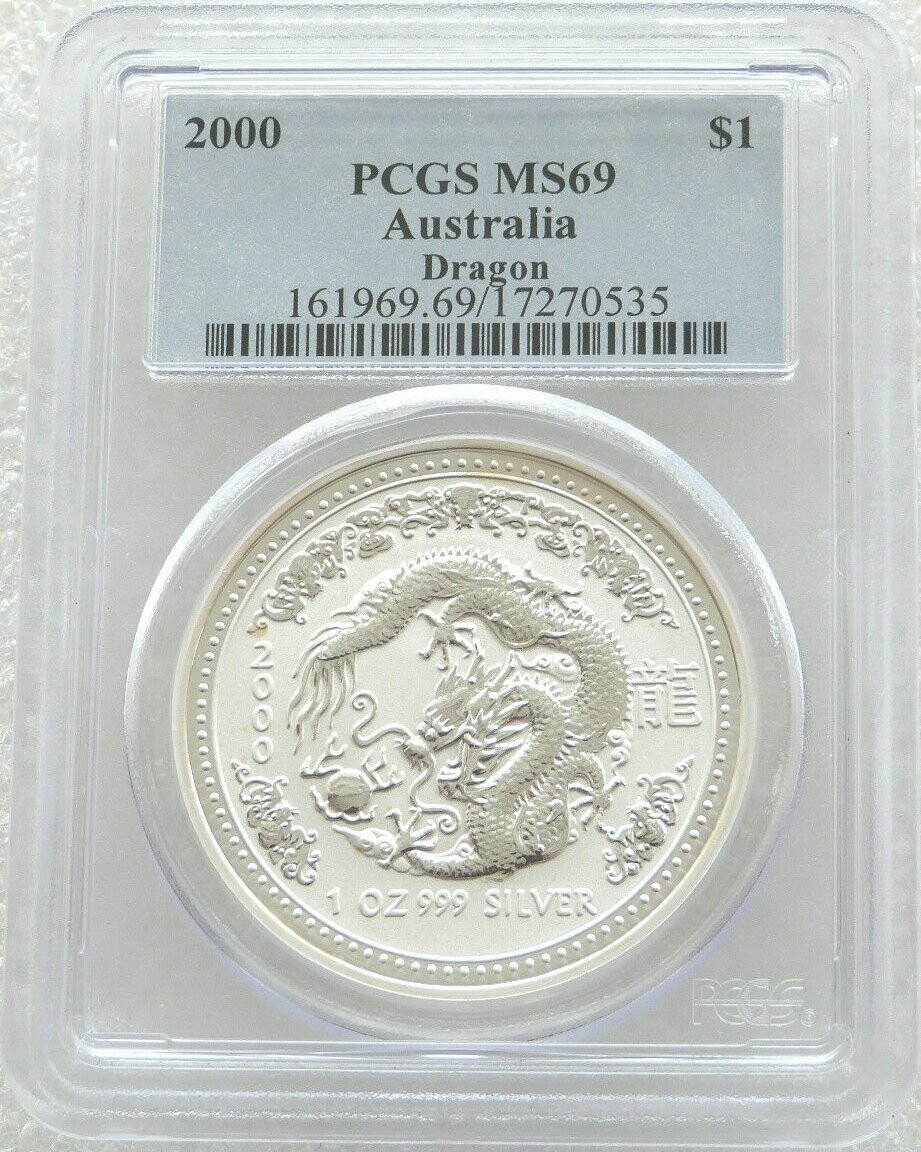 2000 Australia Lunar Dragon $1 Silver 1oz Coin PCGS MS69