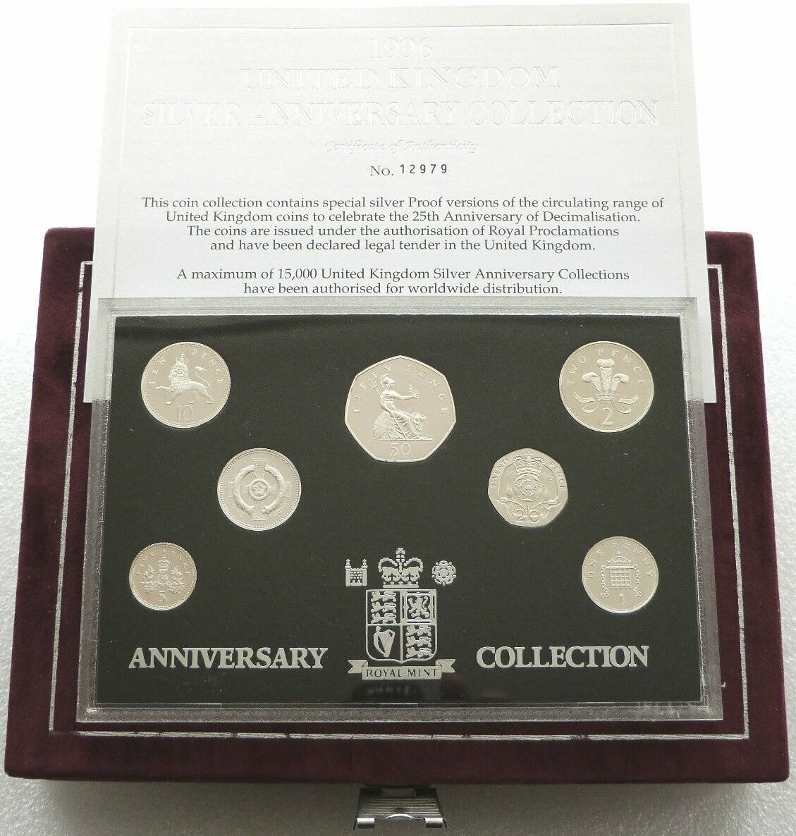 1996 United Kingdom 25th Anniversary of Decimalisation Silver Proof 7 ...