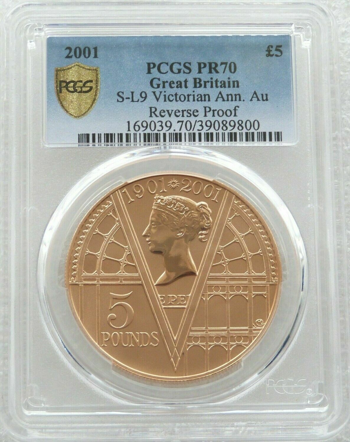 2001 Queen Victoria Frosted £5 Gold Matte Proof Coin PCGS PR70