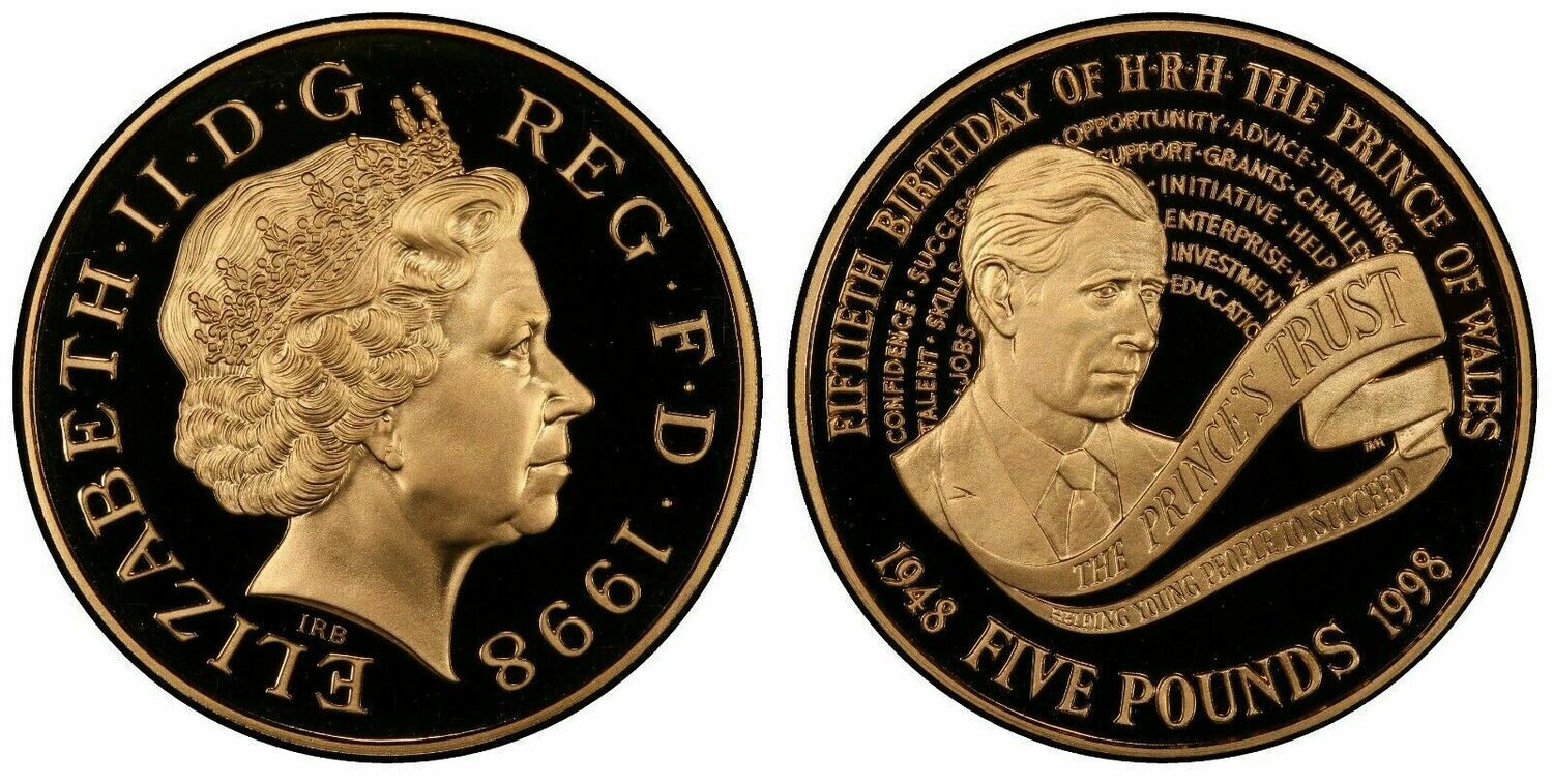 1998 Prince Charles of Wales £5 Gold Proof Coin PCGS PR70 DCAM