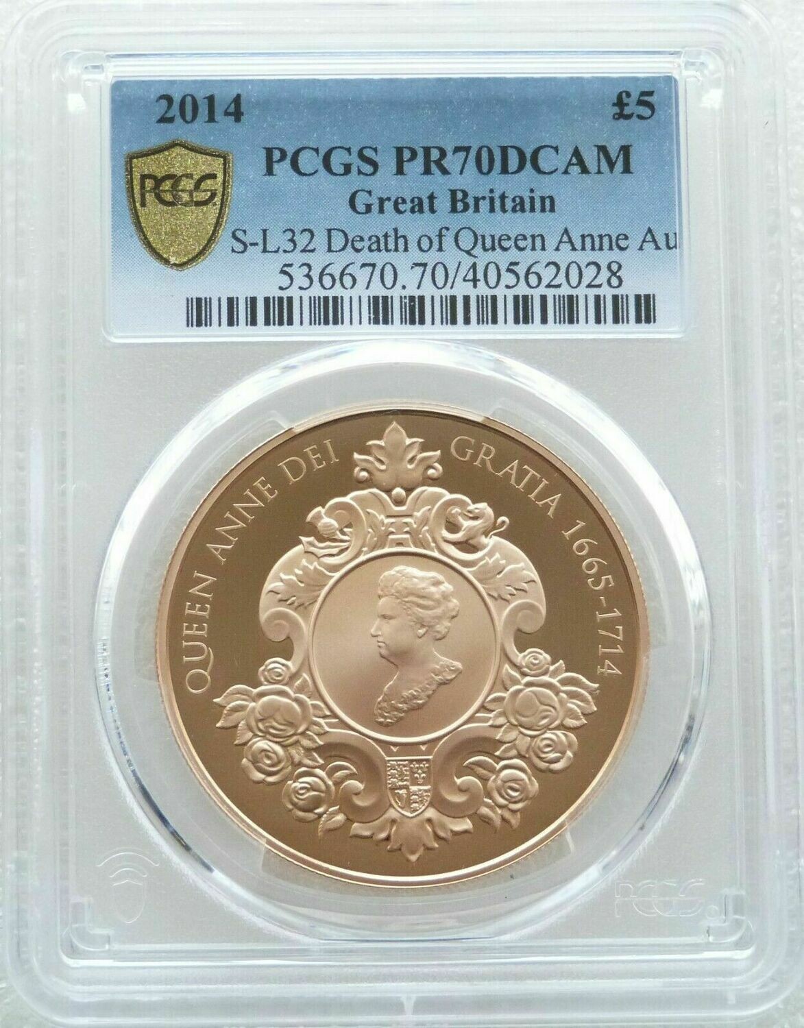2014 Queen Anne £5 Gold Proof Coin PCGS PR70 DCAM