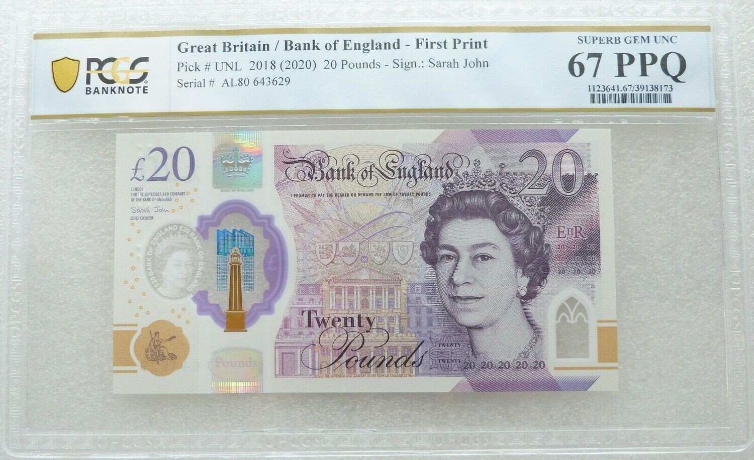 2020 Bank of England Sarah John Turner Polymer £20 Banknote First Print ...