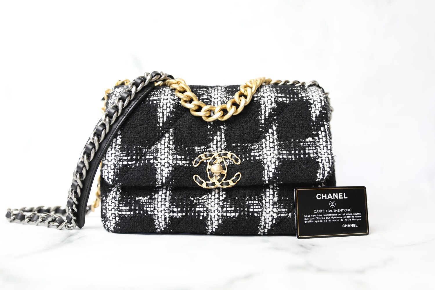 Chanel 19 Small Black and White Tweed, New in Box - Julia Rose Boston ...