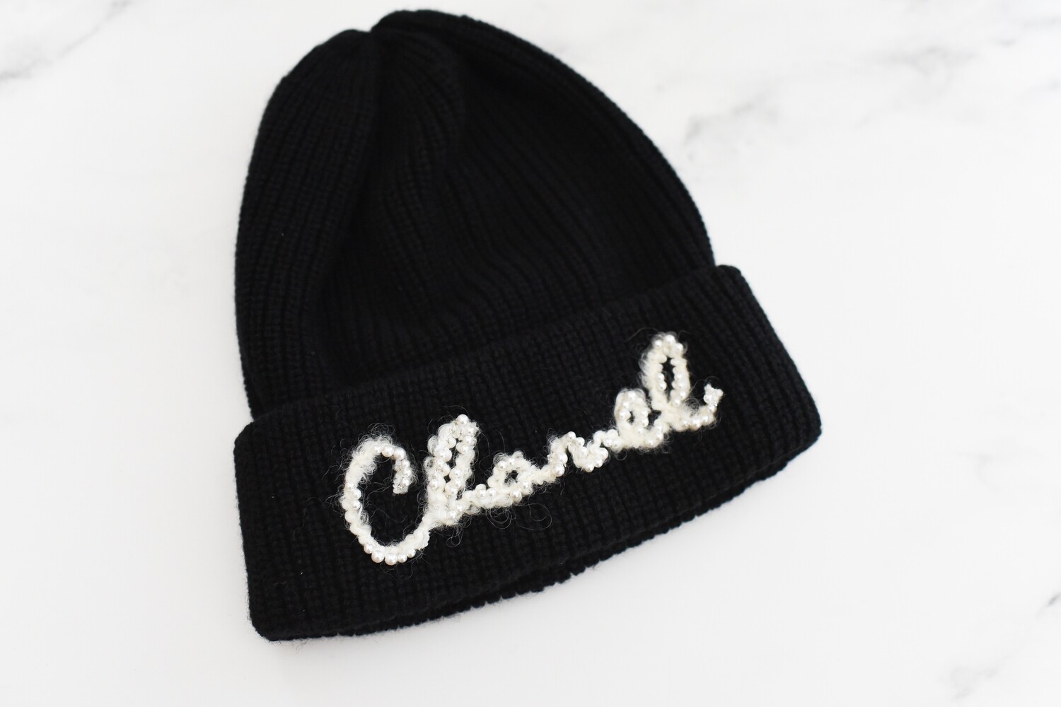 Chanel Hat Beanie with Pearls, Black and White, New without Box MA001 ...