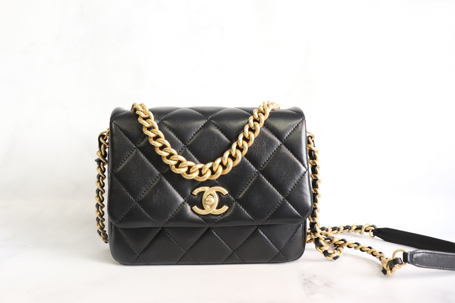 Chanel Quilted Side Note Flap Small, Black Lambskin with Gold Hardware ...