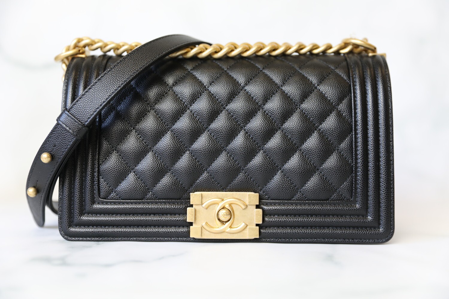 Chanel Boy Old Medium, Black Caviar Leather with Gold Hardware, New in ...