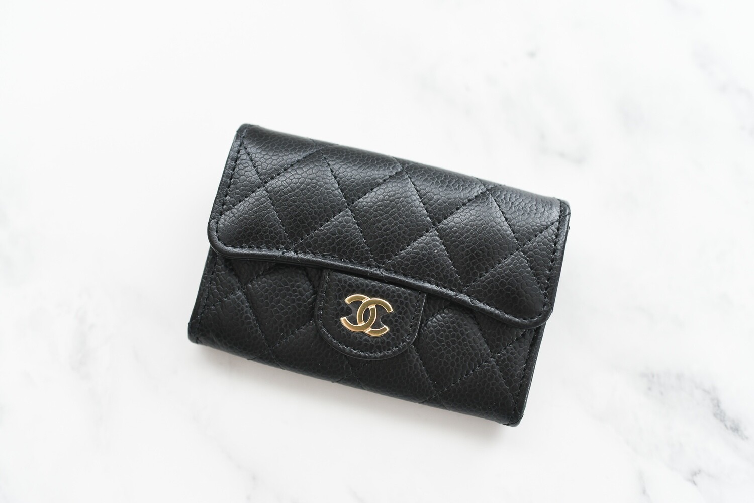 Chanel SLG Snap Card Holder, Black Caviar Leather with Gold Hardware ...