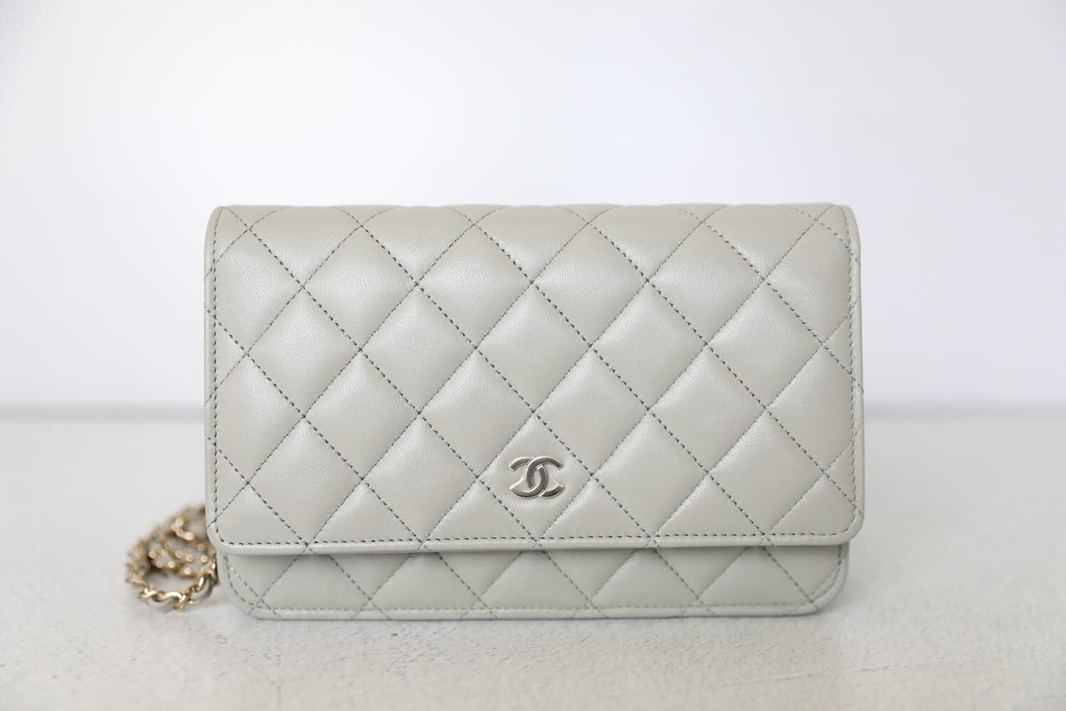 Chanel Classic Wallet on Chain, Grey Lambskin Leather with Gold ...