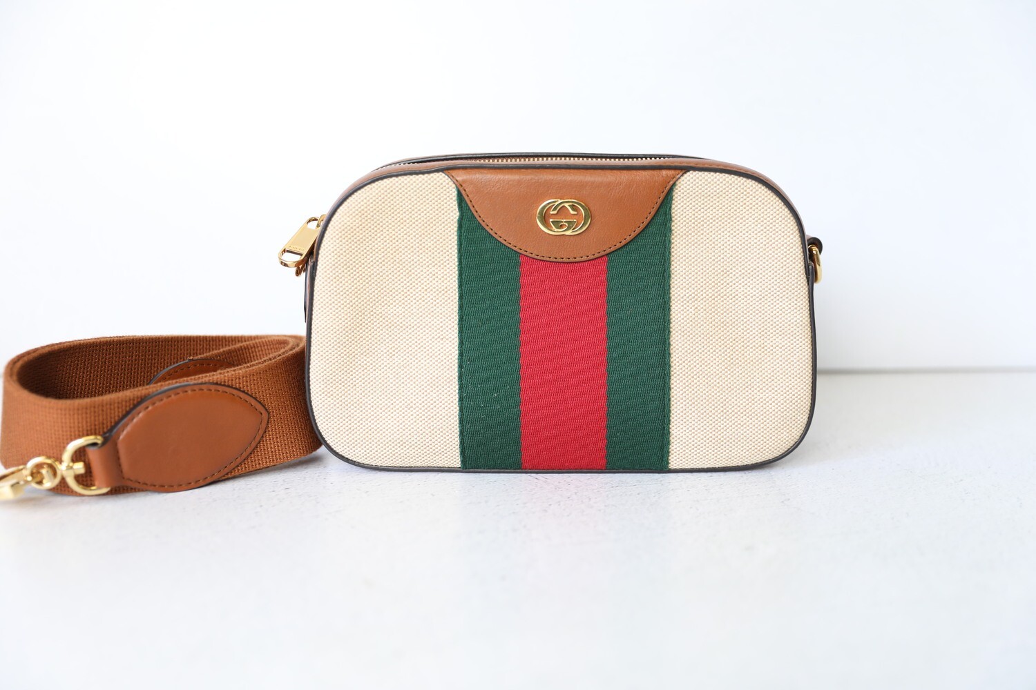 Gucci Web Camera Bag, Canvas with Stripe, Preowned in Dustbag WA001 ...