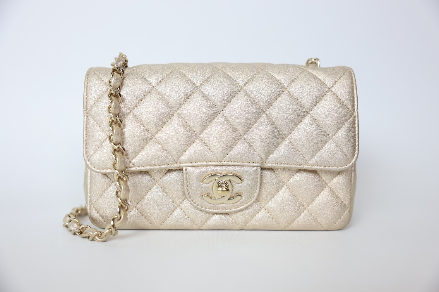 Chanel Mini Rectangle, 21P Gold Metallic Lambskin Leather With Gold ...