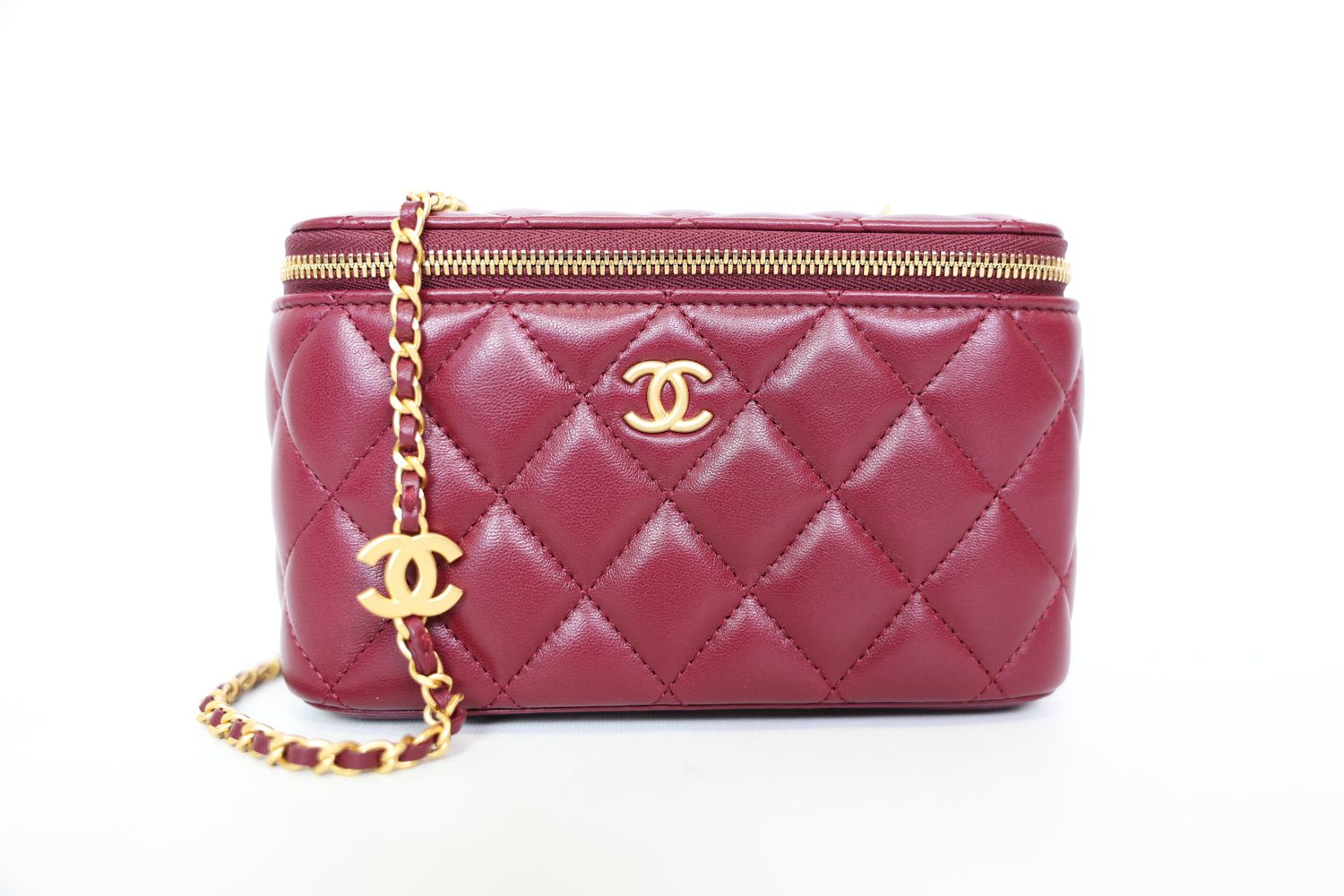 Chanel Vanity Mini, Burgundy Lambskin Leather With Gold Hardware, New ...