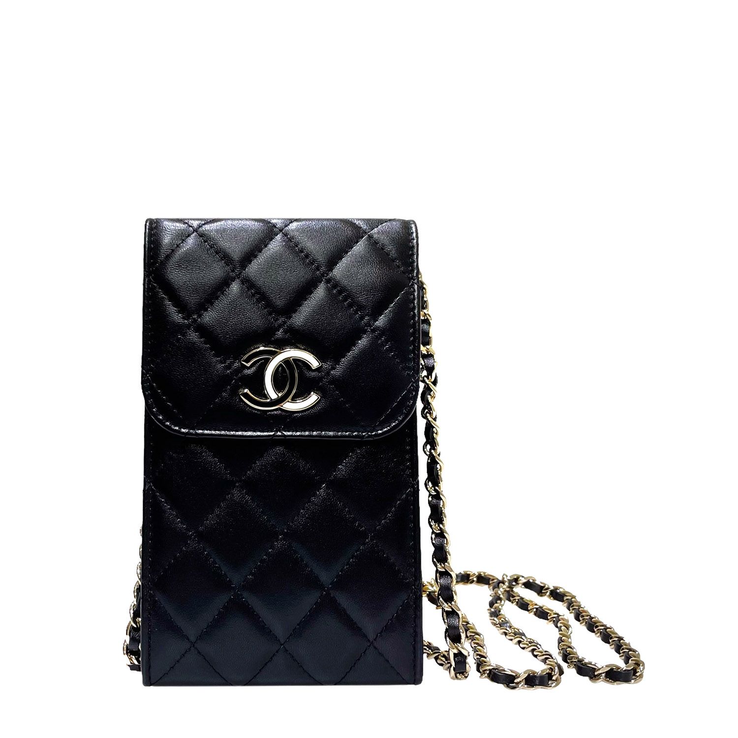 Chanel SLG Long Phone Pouch, Black Lambskin Leather Gold Hardware, Like ...