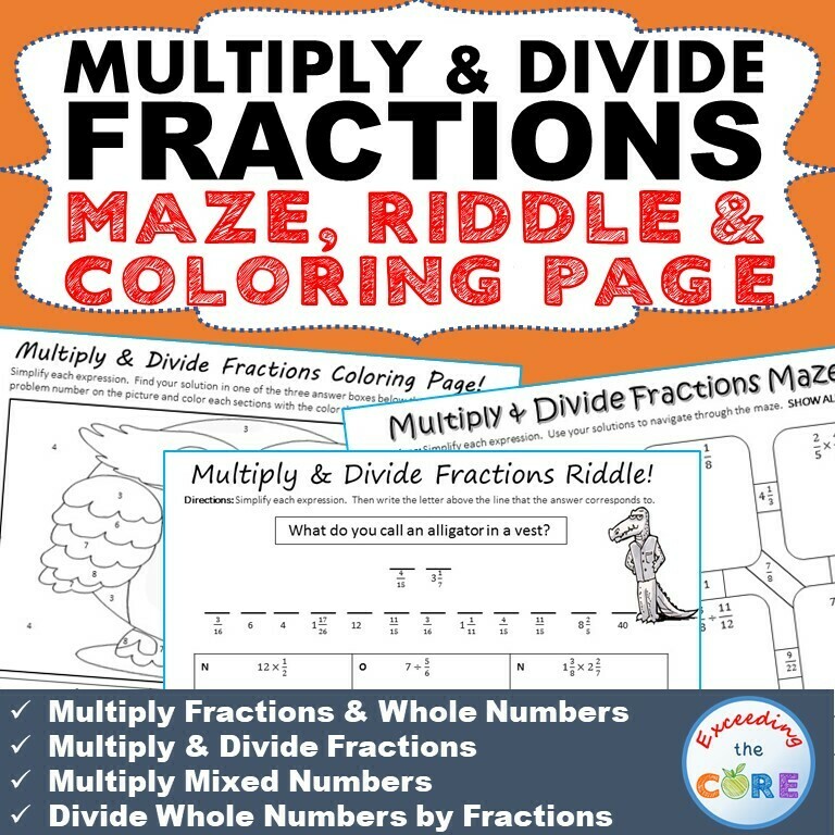 MULTIPLY & DIVIDE FRACTIONS Maze, Riddle, Color by Number Coloring Page ...