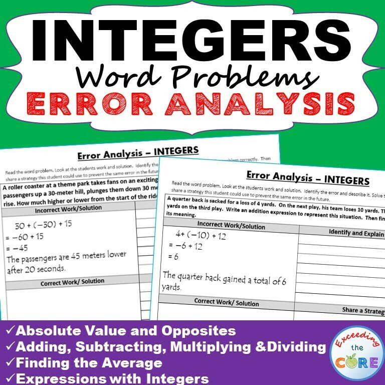 INTEGERS Word Problems - Error Analysis (Find the Error)