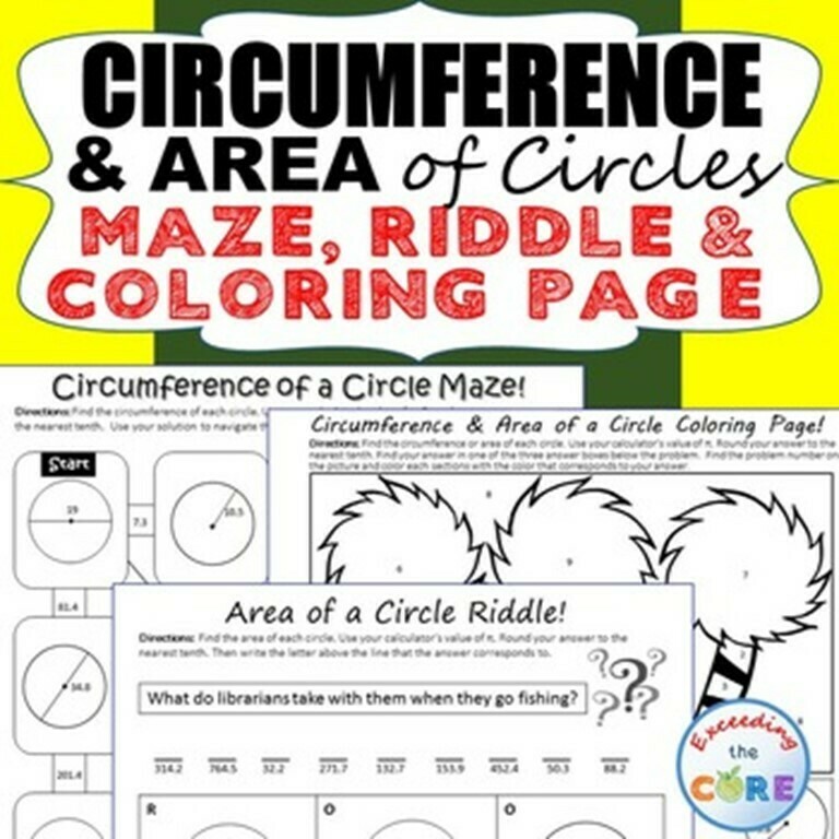 CIRCUMFERENCE & AREA of CIRCLES Maze, Riddle, Color by Number (Fun ...