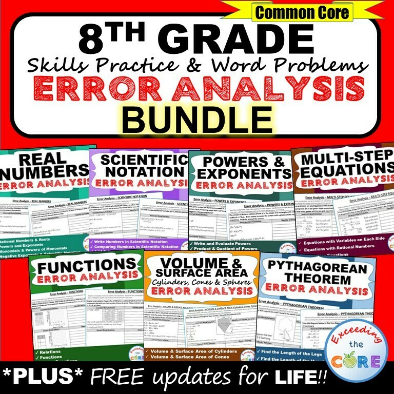 8th Grade Math ERROR ANALYSIS (Find the Error) BUNDLE