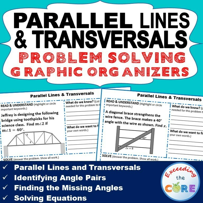 PARALLEL LINES and TRANSVERSAL Word Problems with Graphic Organizers