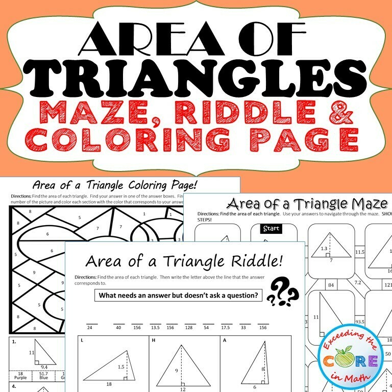 AREA OF TRIANGLES Maze, Riddle, Coloring Page Color by Numbers Math ...