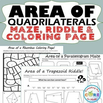 AREA OF QUADRILATERALS Parallelogram, Trapezoid, Rhombus Maze, Riddle ...
