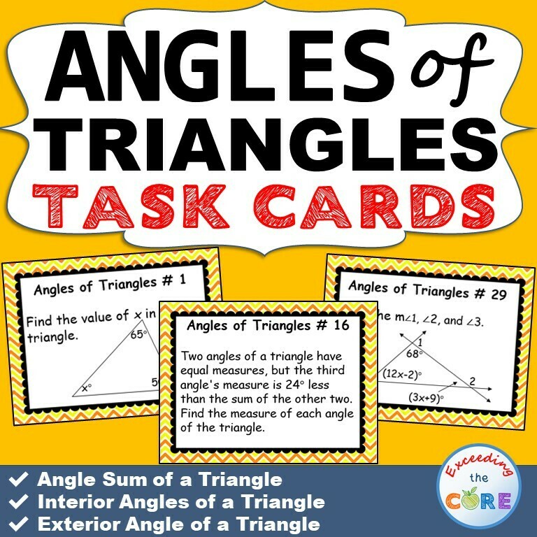 ANGLES OF TRIANGLES Word Problems - Task Cards {40 Cards}