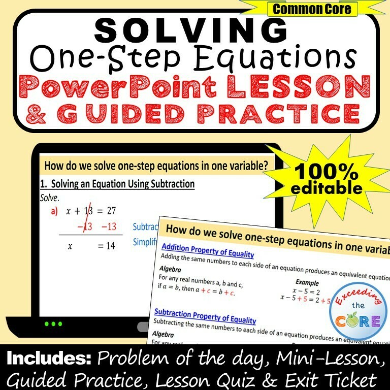 SOLVING ONE-STEP EQUATIONS PowerPoint Lesson & Guided Practice