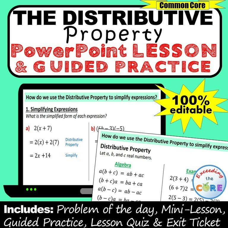 DISTRIBUTIVE PROPERTY (Simplify Expressions) PowerPoint Mini-Lesson ...