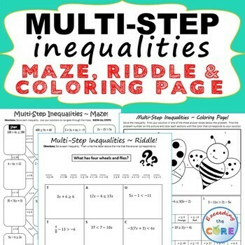 MULTI-STEP INEQUALITIES Maze, Riddle, Color by Number Coloring Page Fun ...