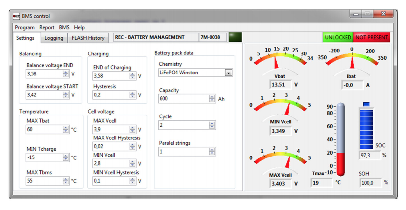 PC-Software inkl. Programmier -kabel (USB) für REC-BMS