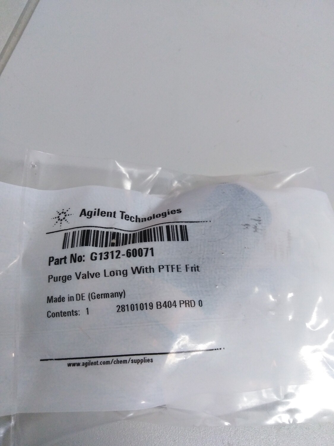 Agilent purge valve long with PTFE Frit "NEW"