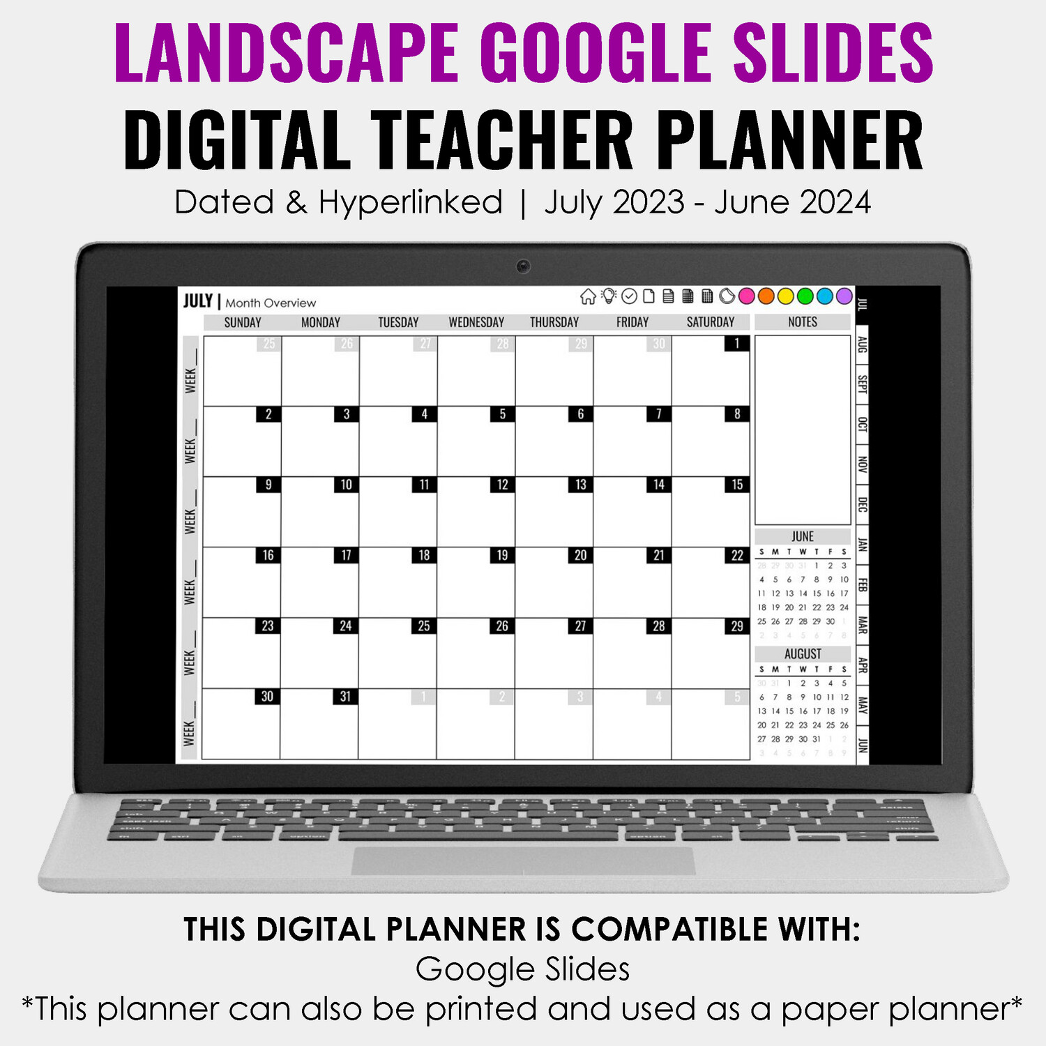 2023-2024 Google Slides Teacher Planner | Landscape