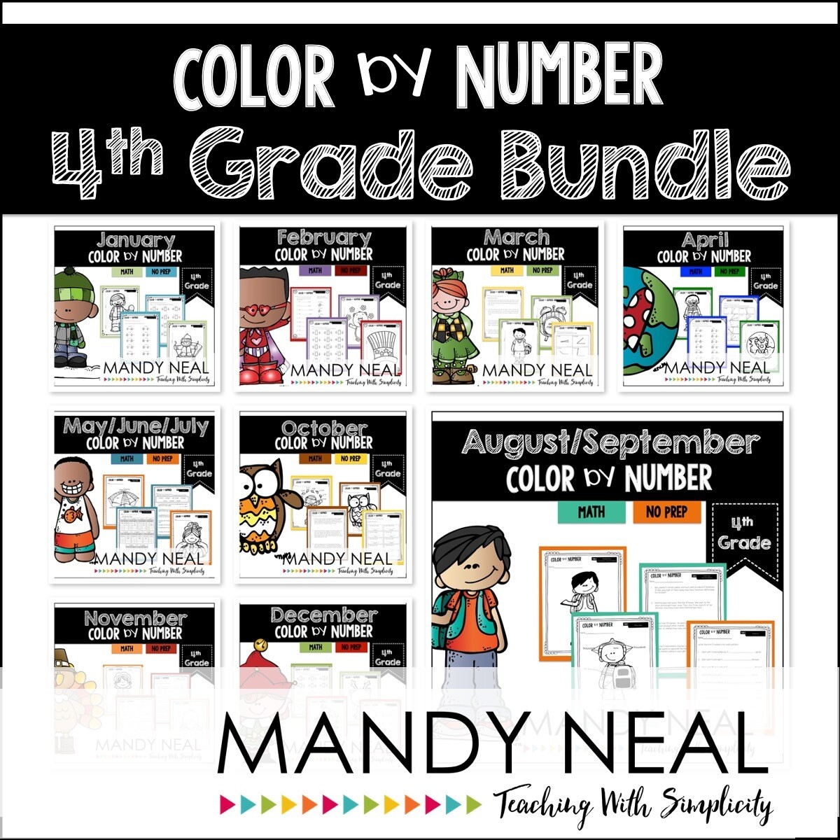 4th Grade Color By Number Math Bundle