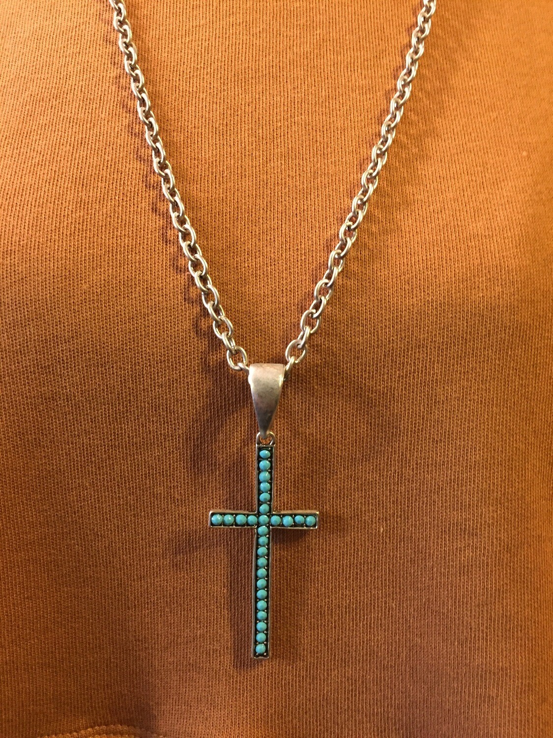 turquoise 2.5" long cross pendent necklace