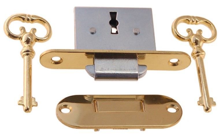 LACQUERED BRASS Roll Top Desk Lock Set rounded oval Catch 2 Keys ...