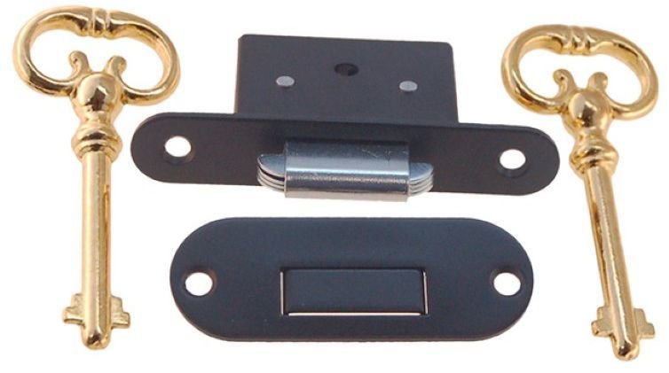 FLAT BLACK brass Roll Top Desk Lock Set rounded oval Catch 2 Keys ...