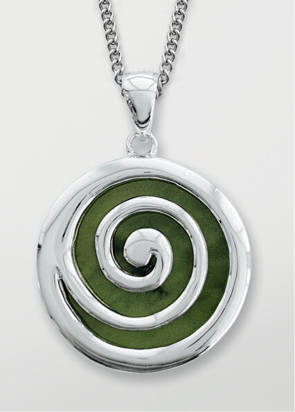 Moko Pounamu All Black Closed Koru Greenstone and Sterling Silver Pendant