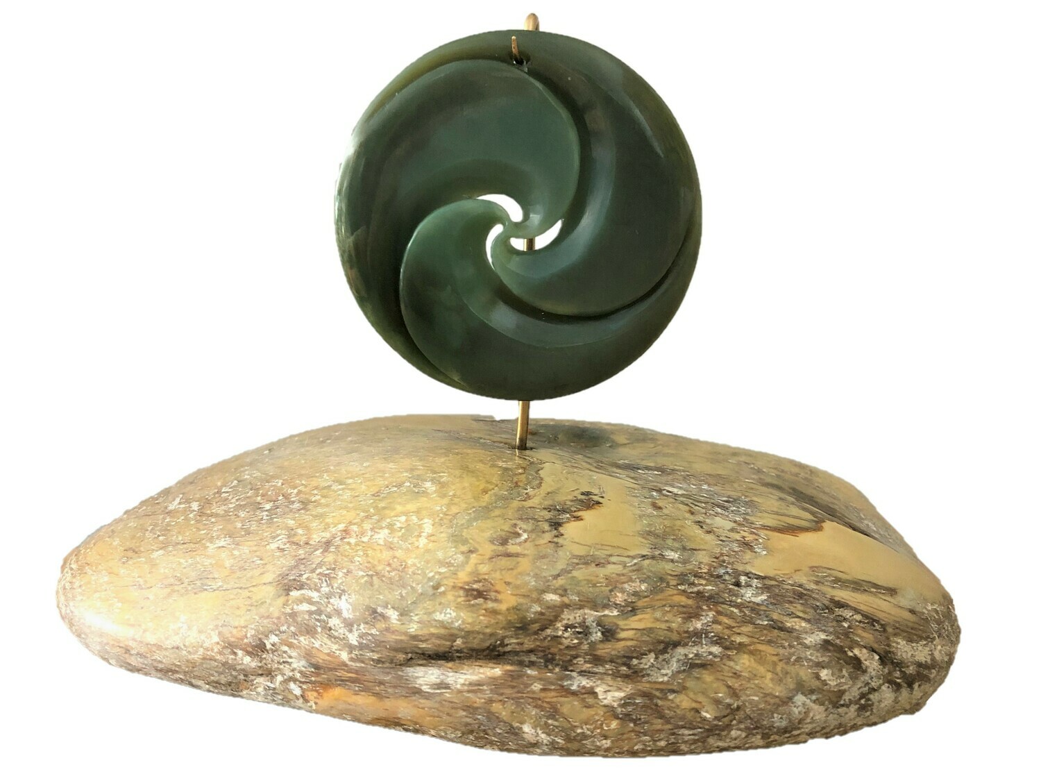 Greenstone Triple Koru Sculpture NZ Genuine Inanga stone - Raurimu